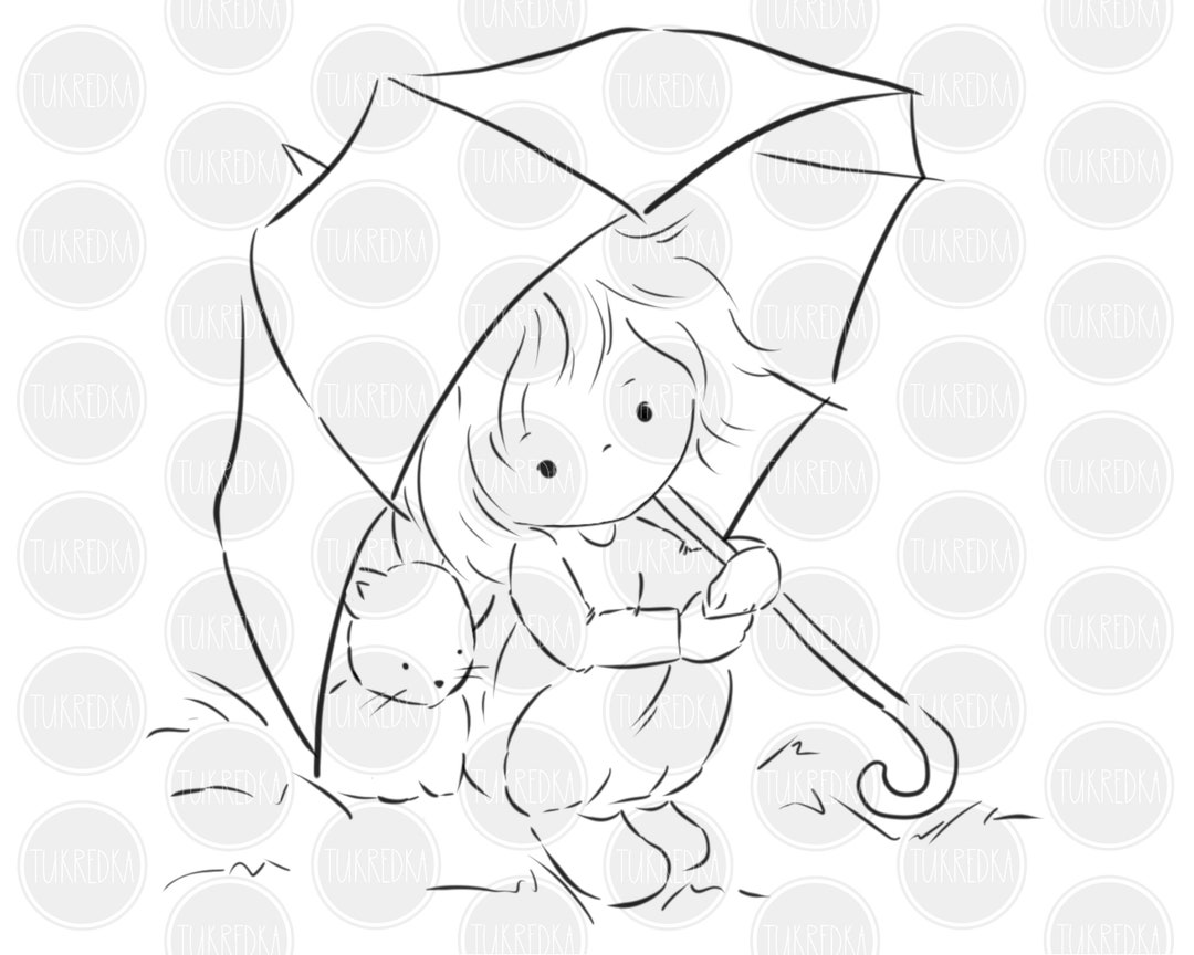 Stamp Girl Handpainted Digital Clipart Baby Child Kid Flowers Cat ...