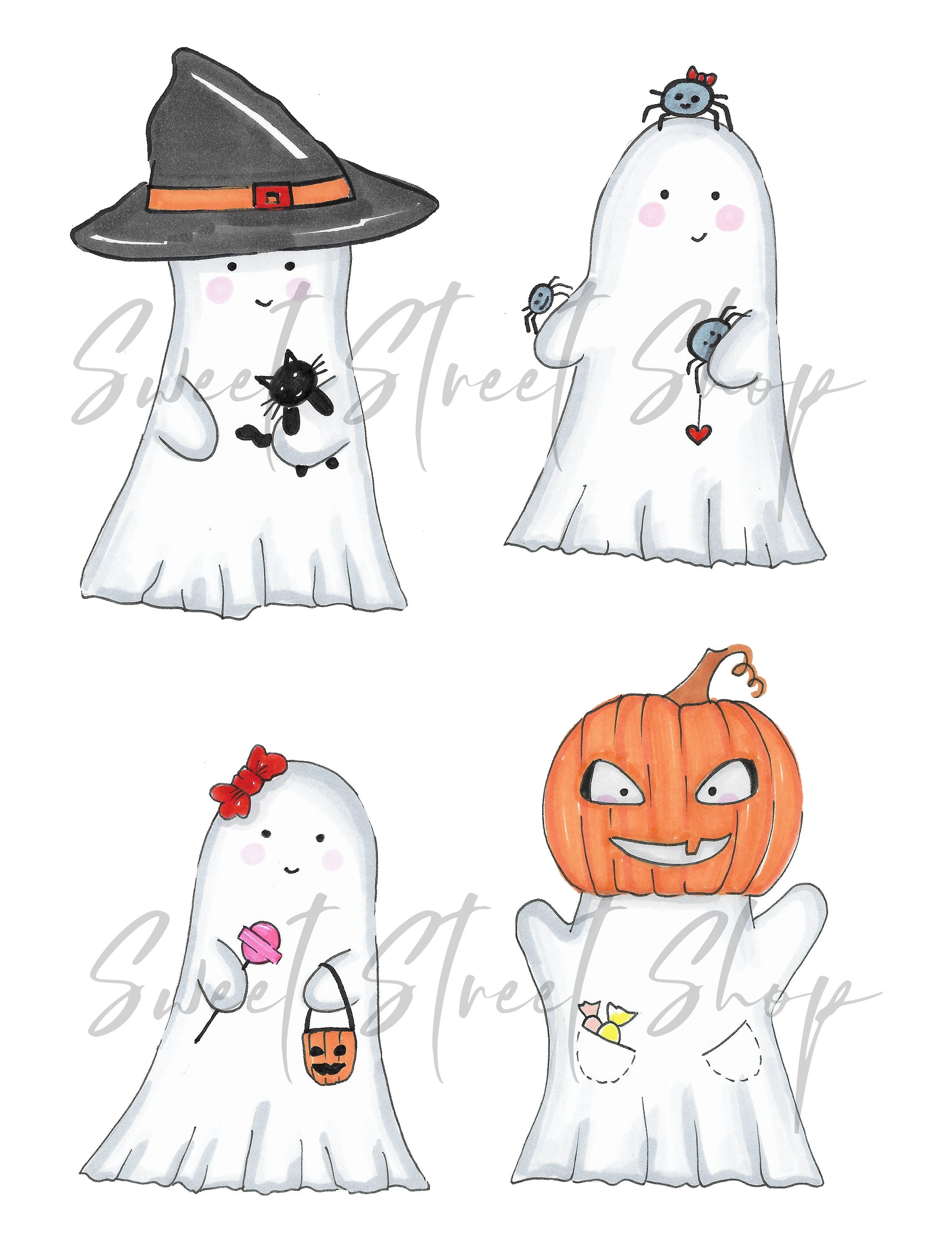 Halloween Ghost Cute Clip Art Watercolor Handpainted Spider's Spirit ...