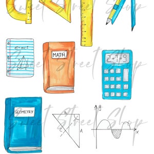 Math Back to School Clip Art Handpainted Digital Clipart Planner Book ...
