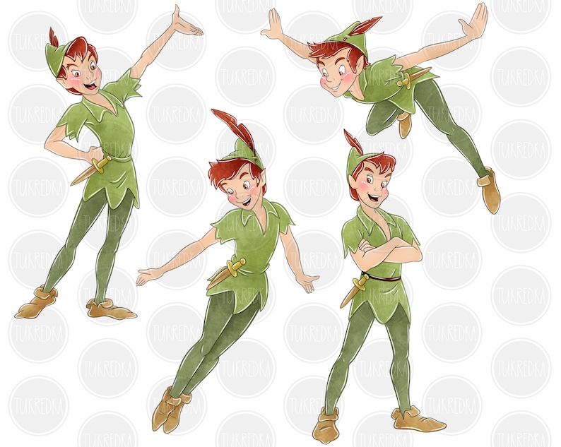 Set of Peter Pan Cute Clip Art PNG, Cartoon Clipart Sublimation PNG ...