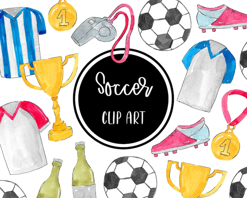 Football Soccer Clip Art Watercolor Handpainted Digital Clipart Sports ...