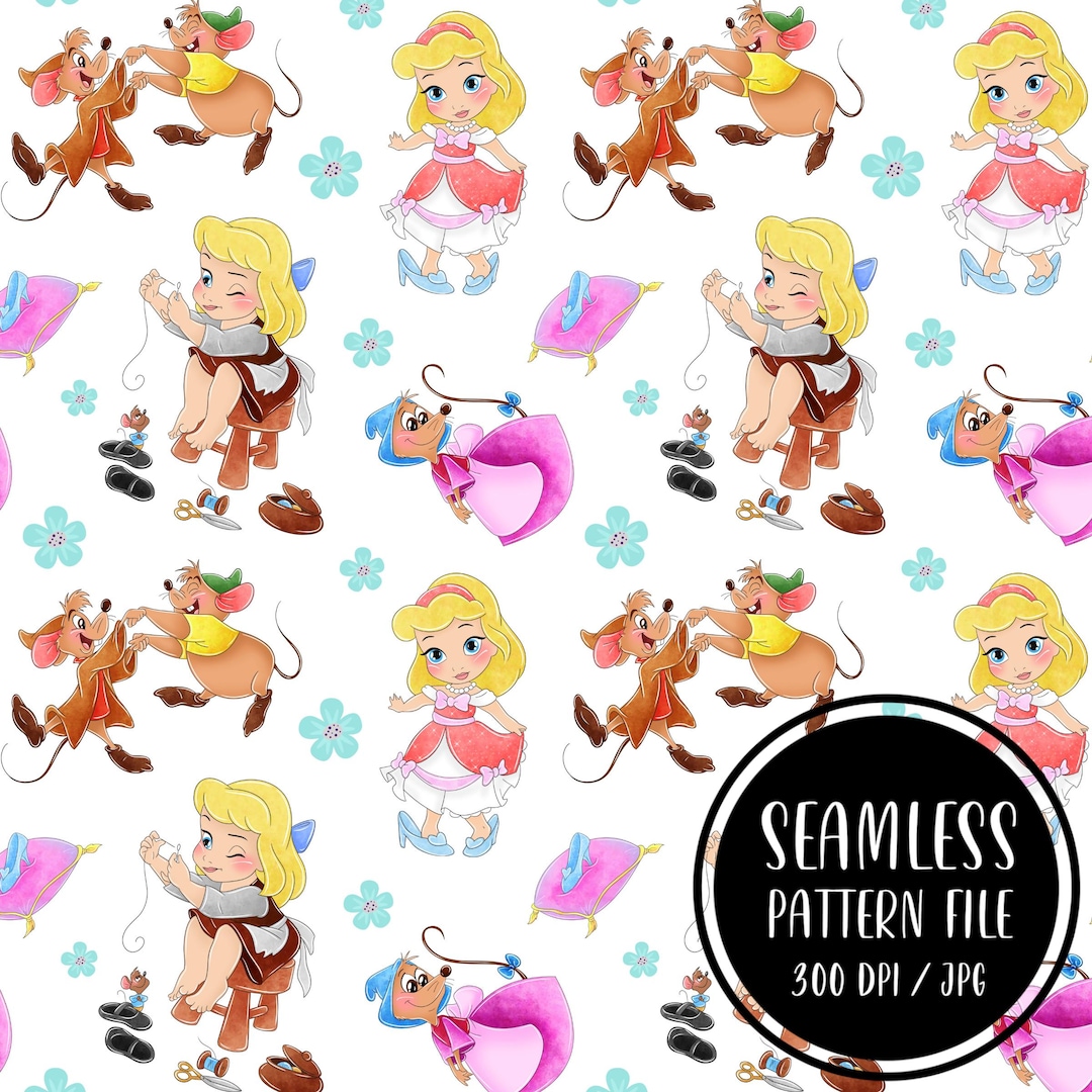 Princess Cinderella Seamless Pattern, Digital Paper Background Download ...
