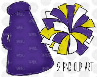 Football Cheer Poms Megaphone Gold Yellow Purple Dots Digital Download ...