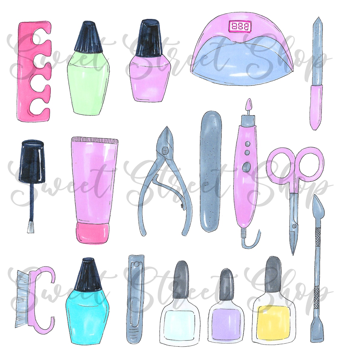 Manicure Nail Polish Clip Art Watercolor Handpainted Digital Clipart ...
