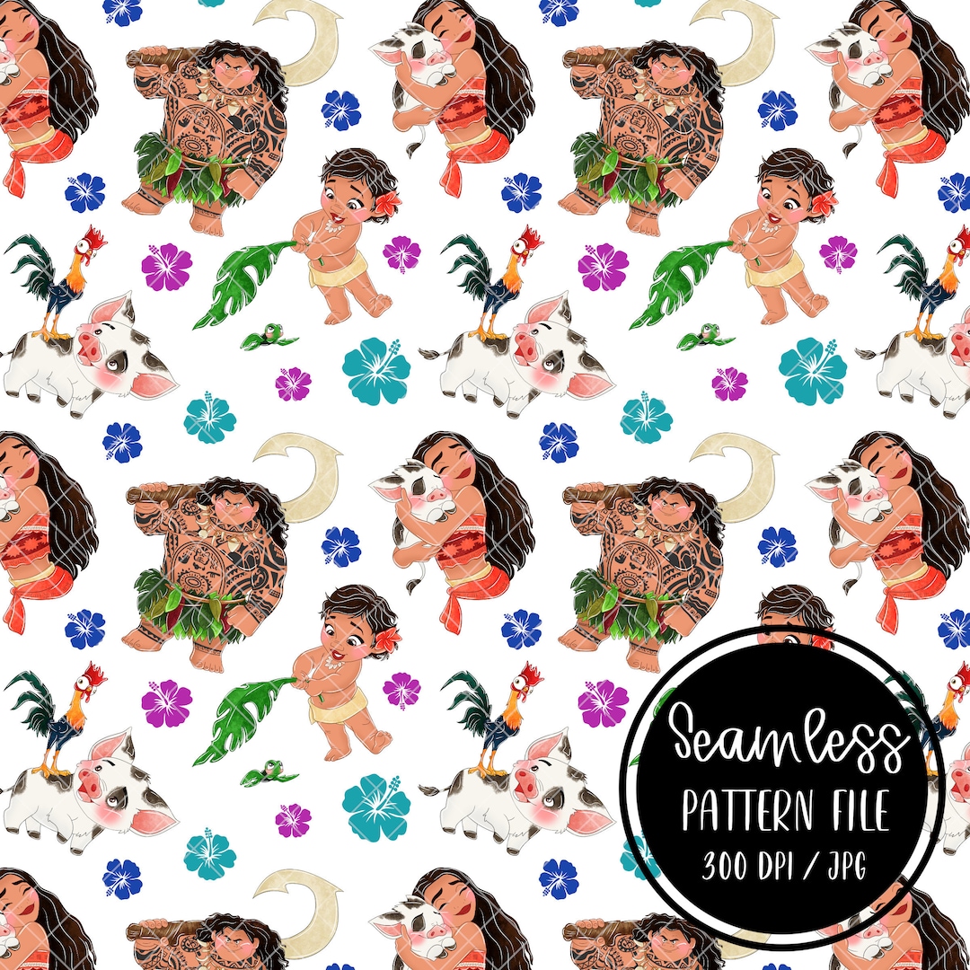 Princess Moana Seamless Pattern, Digital Paper Background Download JPG ...