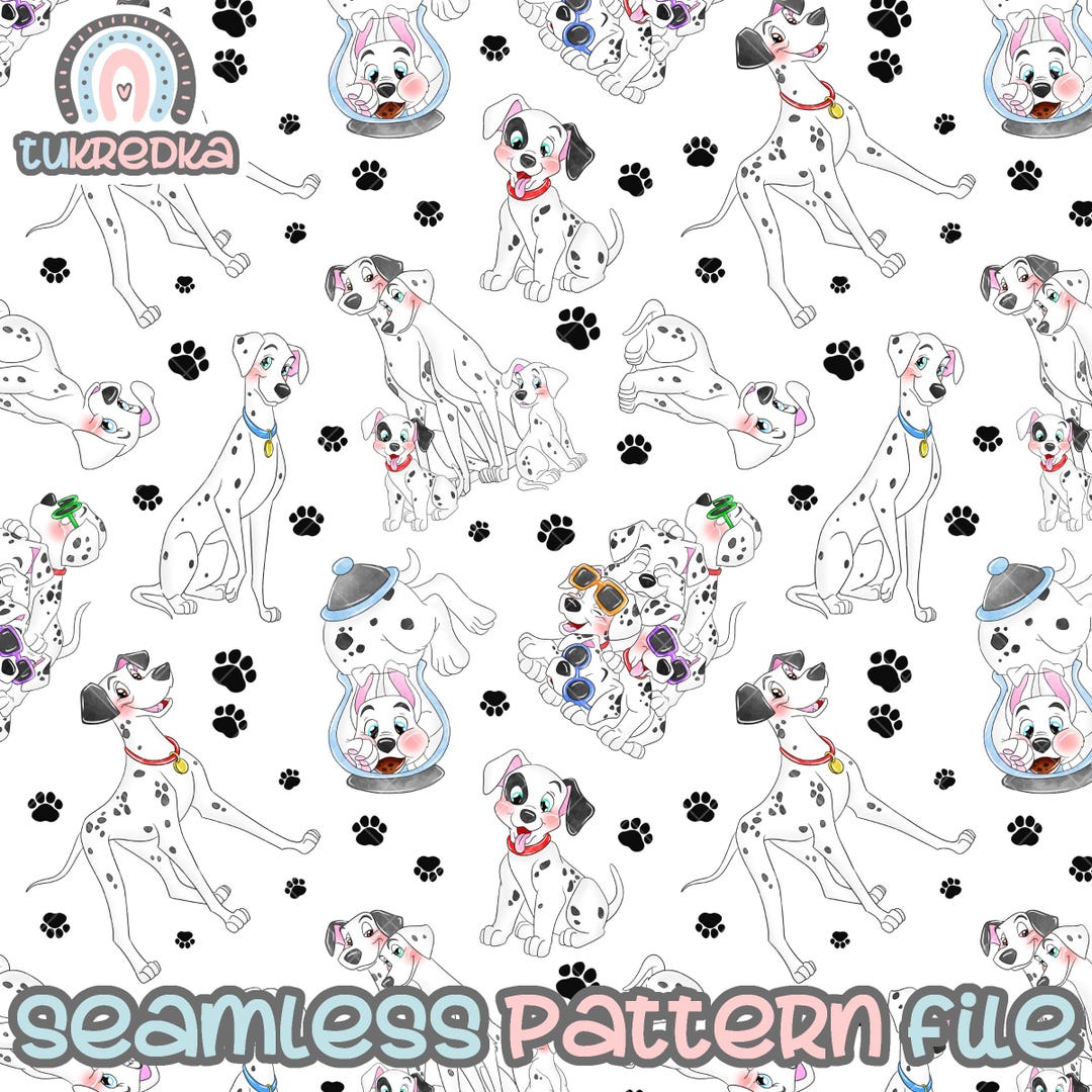 101 Dalmatians Dog Seamless Pattern, Digital Paper Background Download ...
