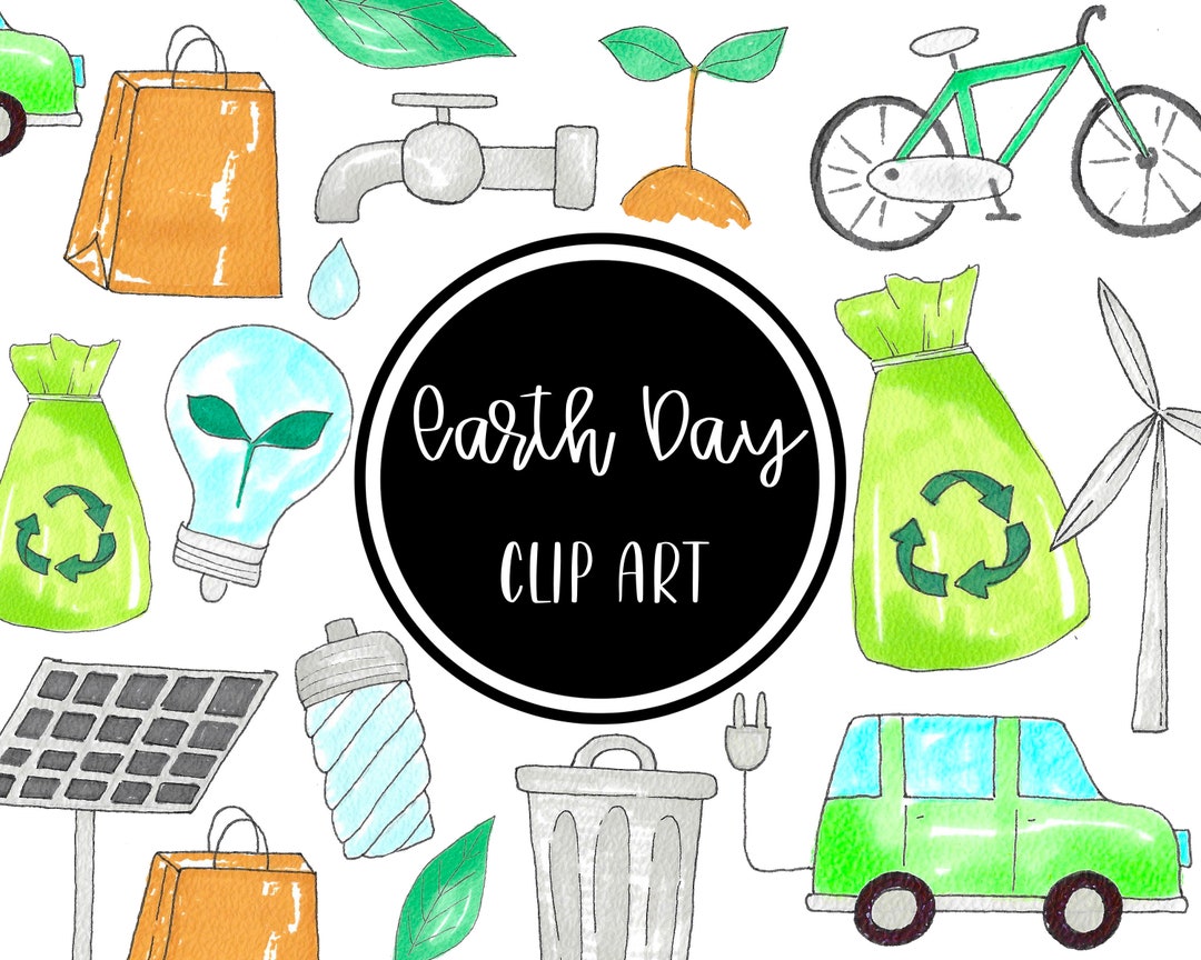 Earth Day Clip Art Watercolor Handpainted Recycling Ecofriendly Digital ...