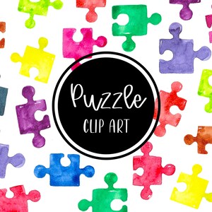 Puzzle Pieces Clip Art Watercolor Handpainted Digital Clipart Kid's ...
