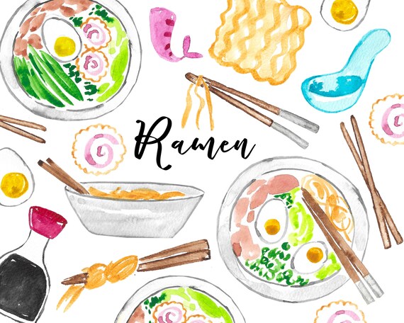 Ramen Watercolor Handpainted Digital Clipart Food Soup Cooking - Etsy
