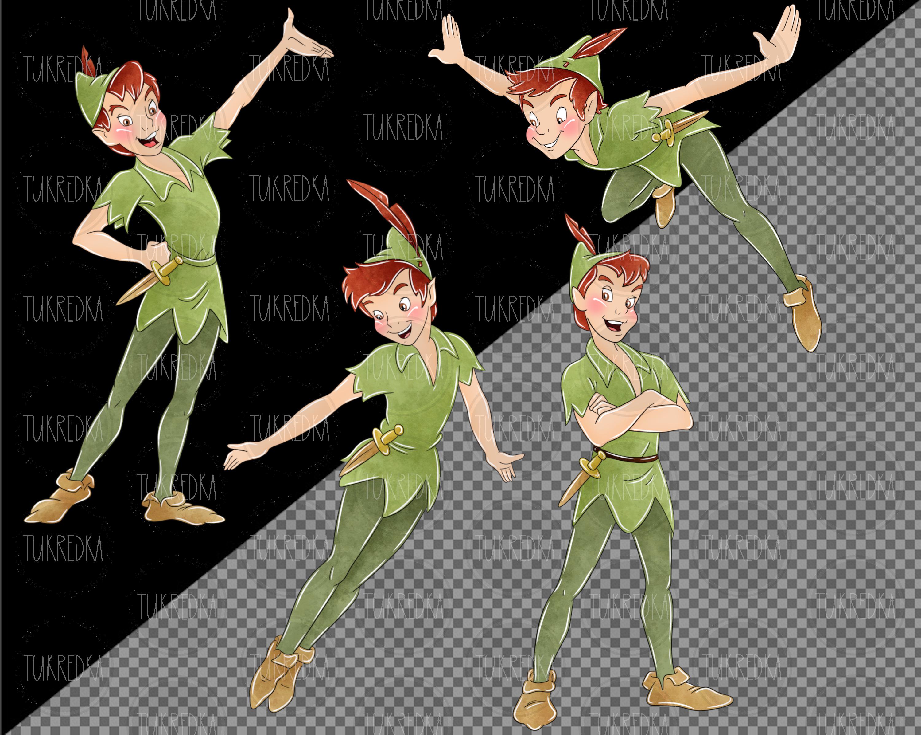 Set of Peter Pan Cute Clip Art PNG, Cartoon Clipart Sublimation PNG ...
