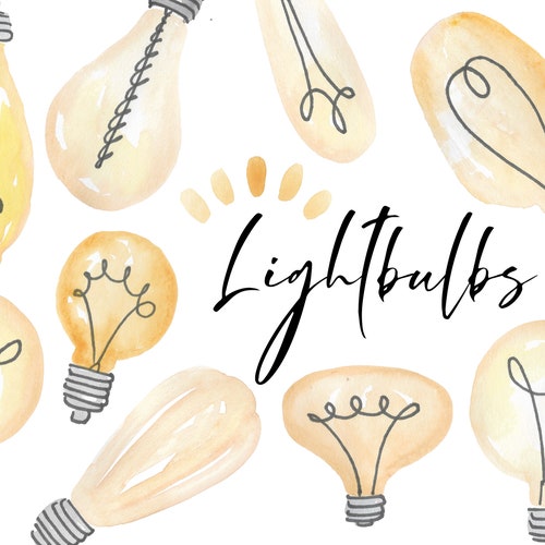 Watercolor Clipart Light Bulb Bulb Electricity - Etsy