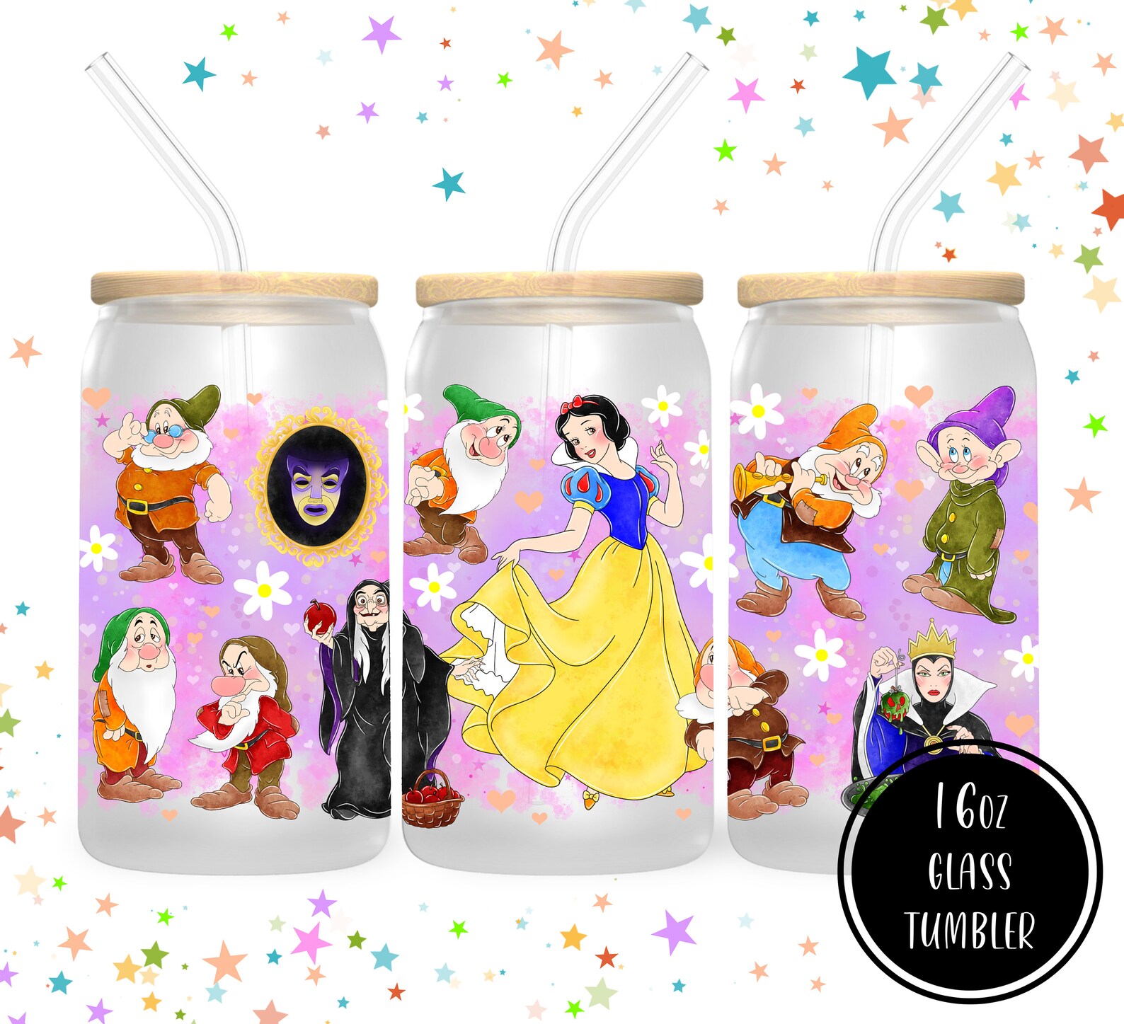 Princess Snow White Cup PNG File DIGITAL DOWNLOAD 16oz Glass Tumbler ...