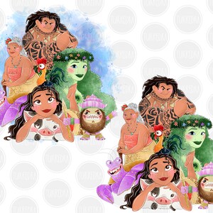 Princess Moana Maui Hei Hei Kakamora Pua Clip Art Sublimation PNG ...