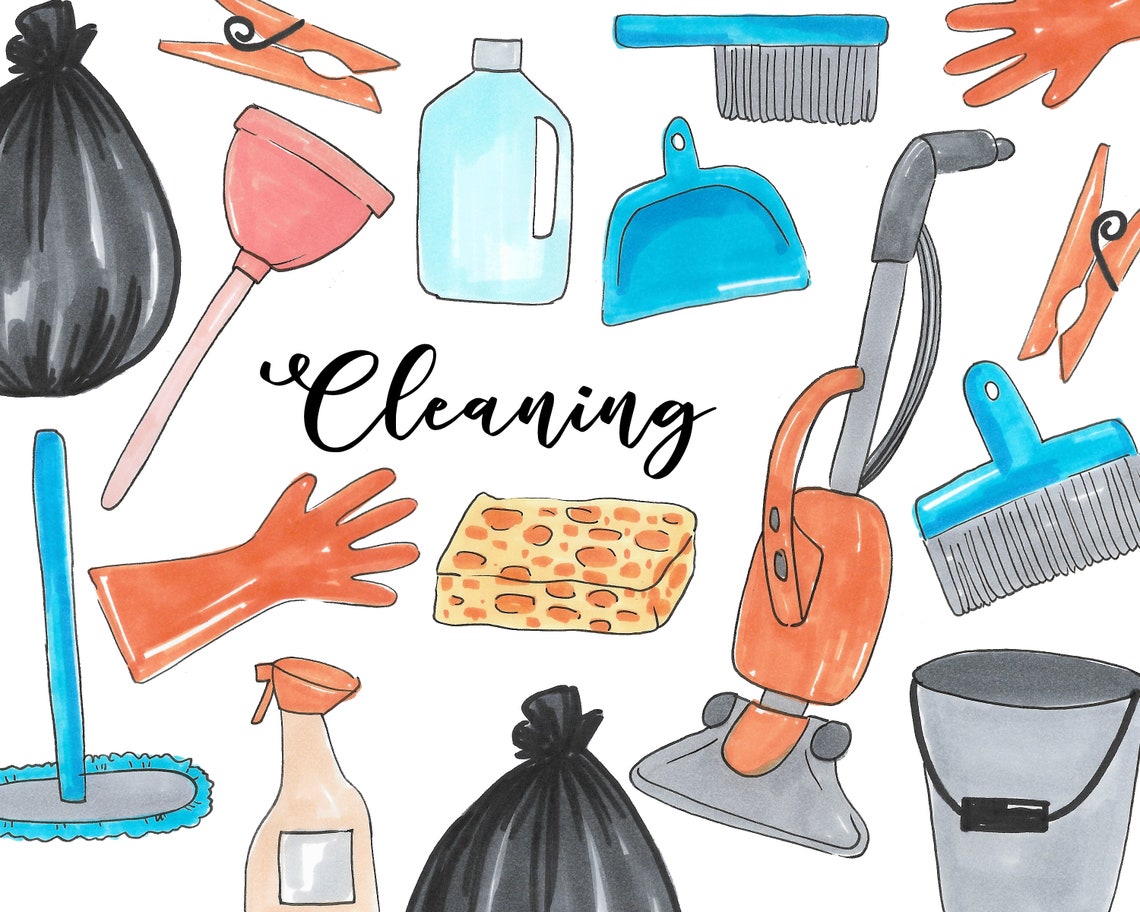 Cleaning Clipart Watercolor Handpainted Digital Clipart House - Etsy