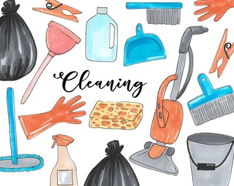 Watercolor Cleaning Clipart - Etsy