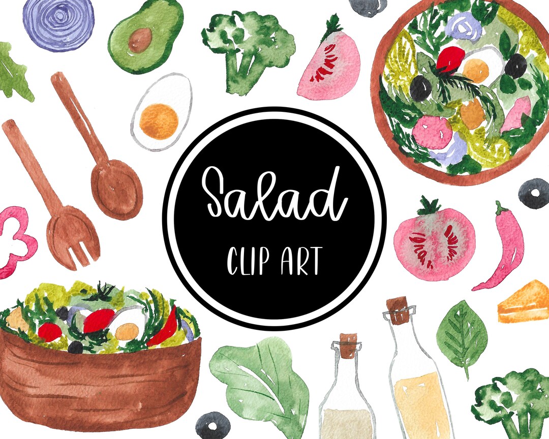 Salad Watercolor Handpainted Digital Clip Art Clipart Vegetables Cards ...