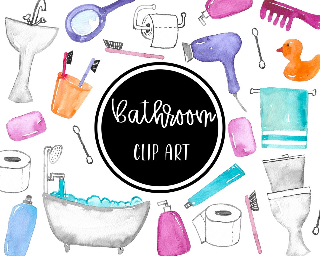 Bathroom Clip Art Watercolor Handpainted Digital Clipart Bath Hygiene ...