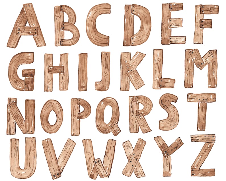 Alphabet Wood Clip Art Watercolor Clipart Cards Download Free - Etsy