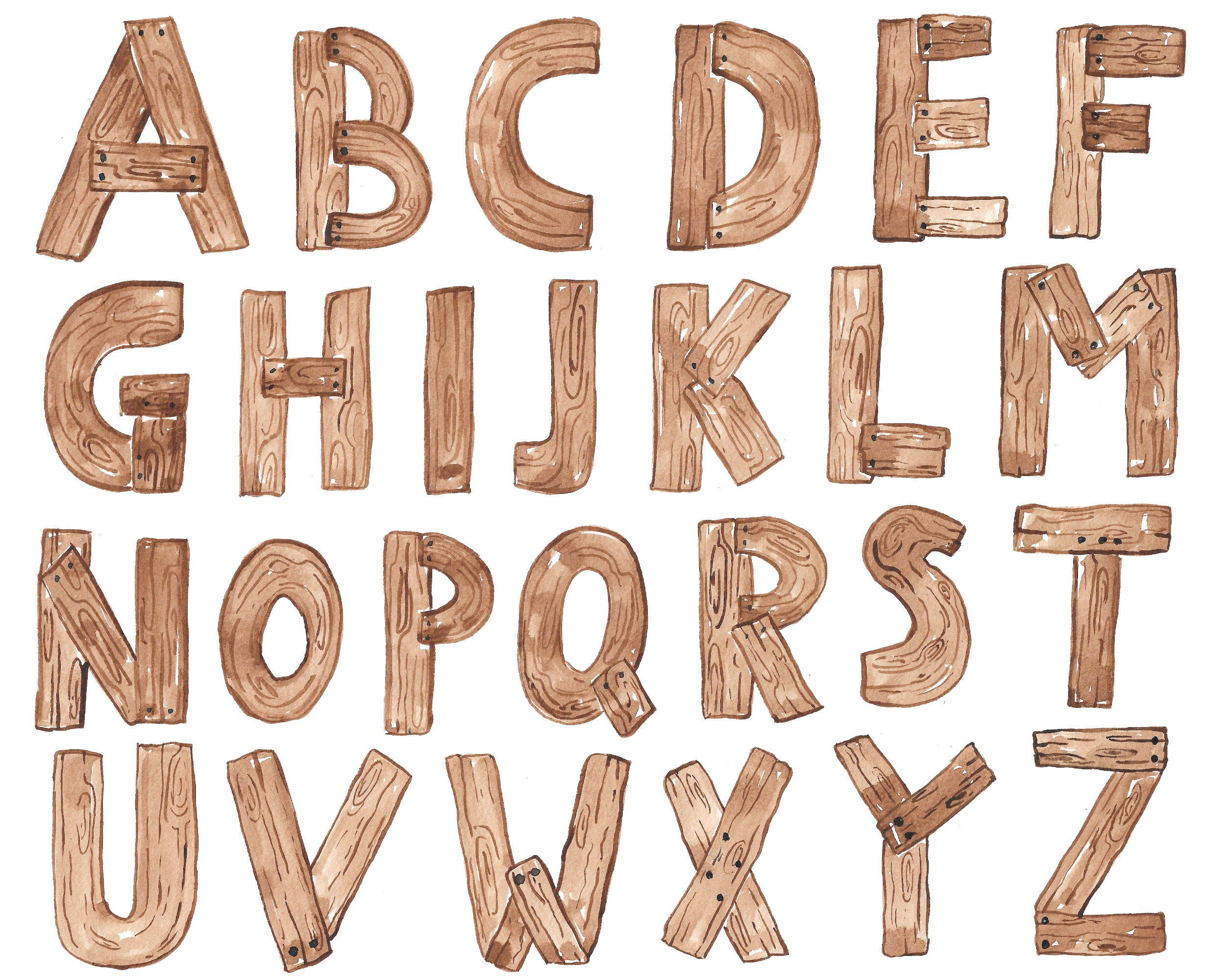 Alphabet Wood Clip Art Watercolor Clipart Cards Download Free ...