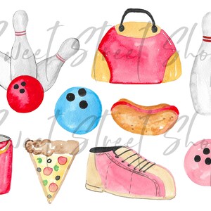 Bowling Clip Art Watercolor Handpainted Digital Clipart Sports Download ...