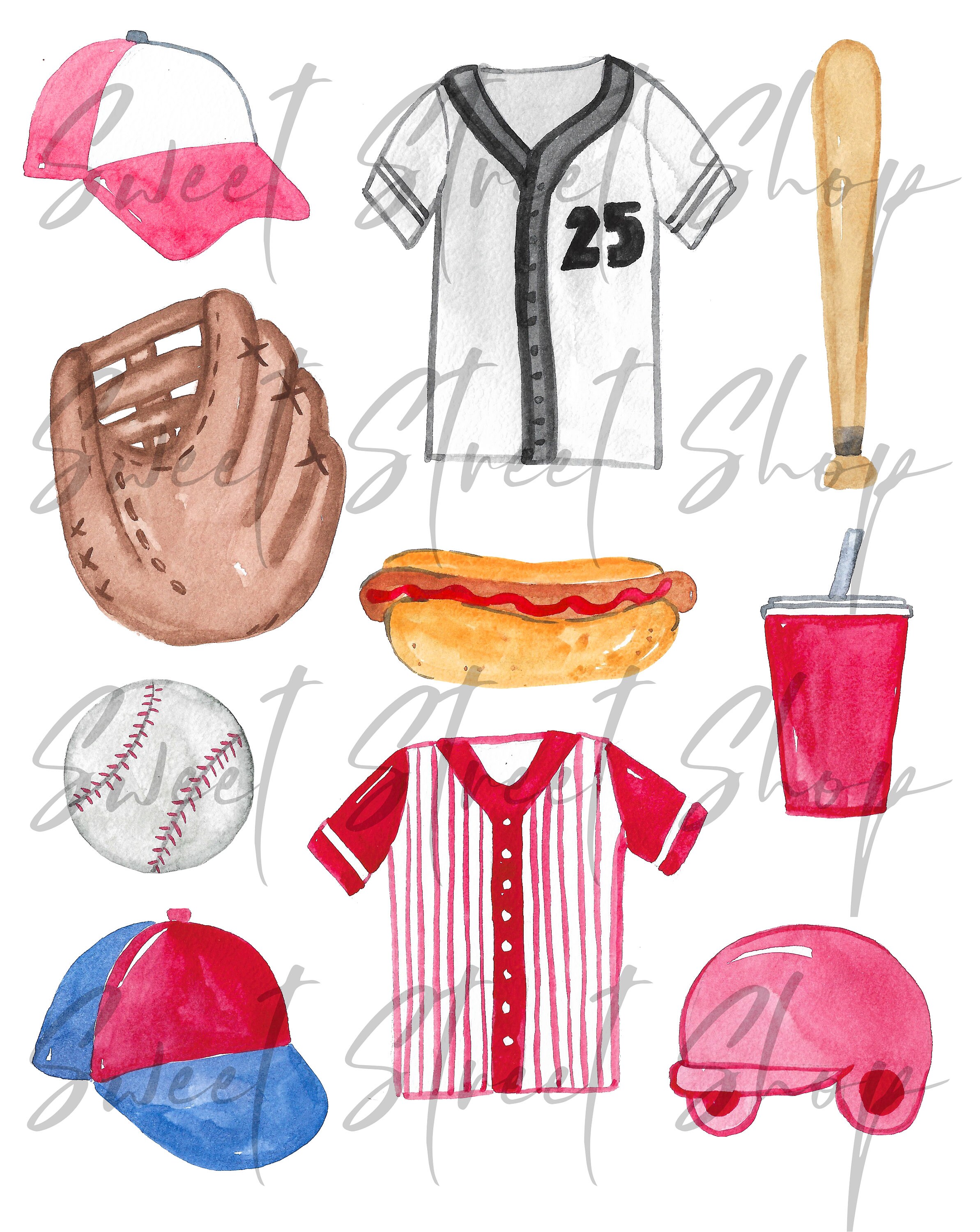 Baseball Clip Art Watercolor Handpainted Digital Clipart - Etsy