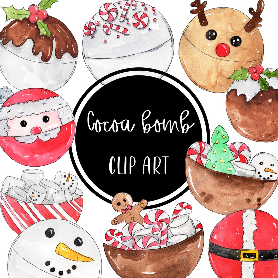 Hot Chocolate Watercolor Digital Clip Art, Christmas Holiday Hot Cocoa ...