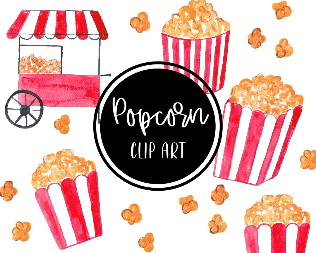 Popcorn Watercolor Handpainted Digital Clip Art Clipart Food Carnival ...