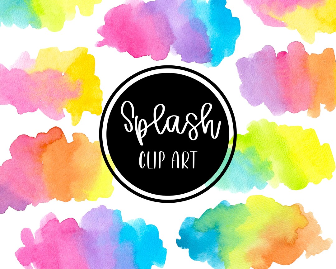 Rainbow Splash Splotches Watercolor Handpainted Digital Clipart ...
