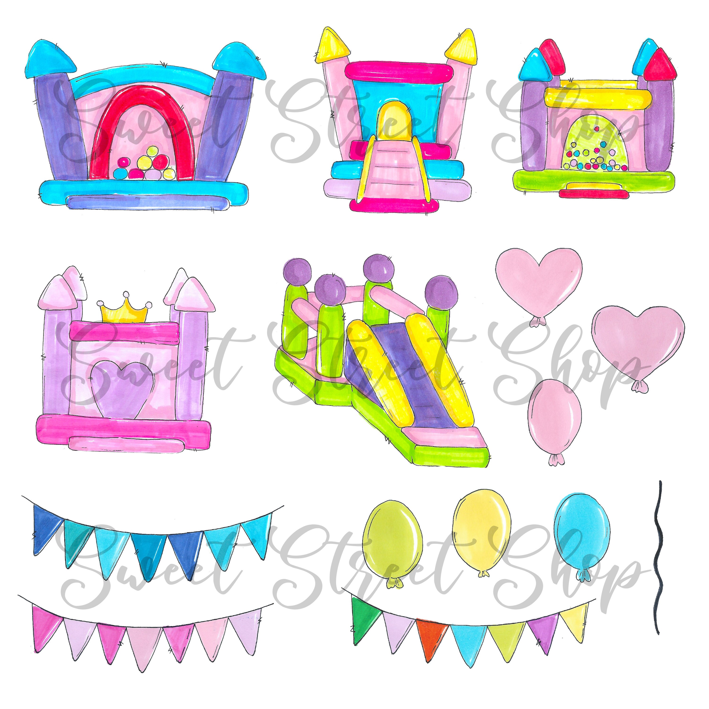 Bounce House Clip Art Handpainted Watercolor Digital Clipart Jumpy ...
