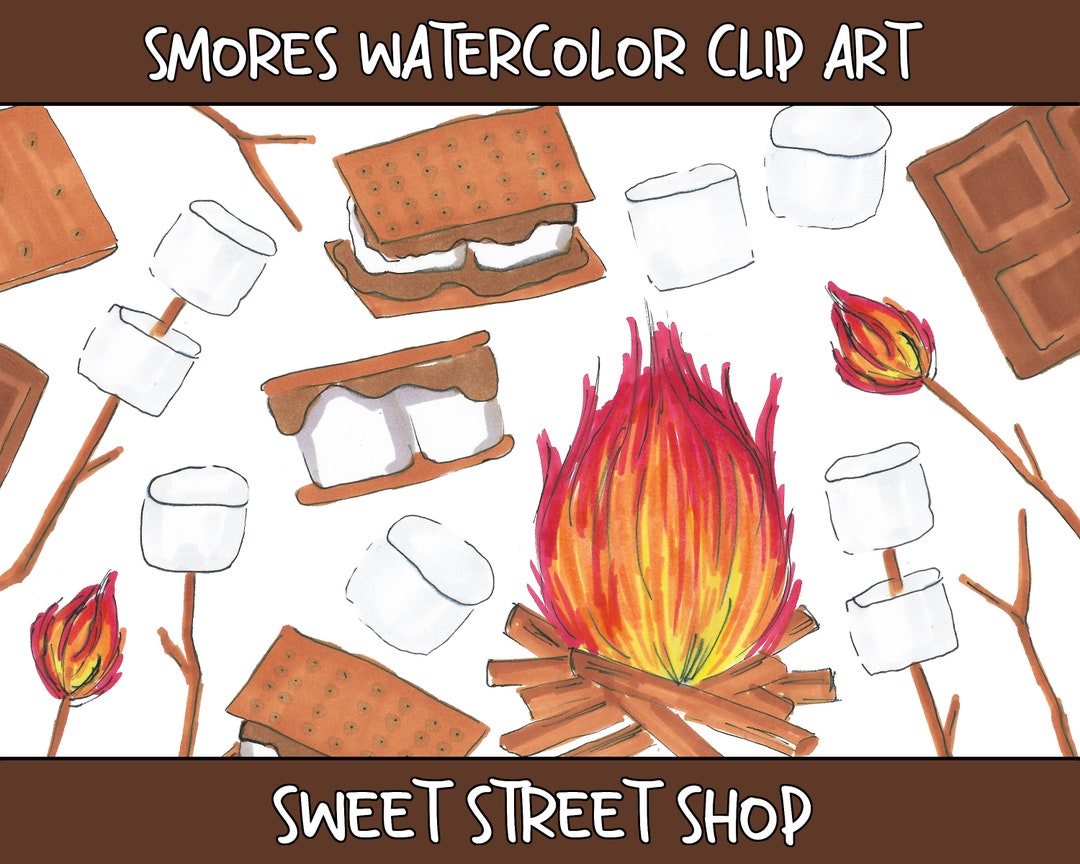 Smores Watercolor Handpainted Digital Clipart Camping - Etsy