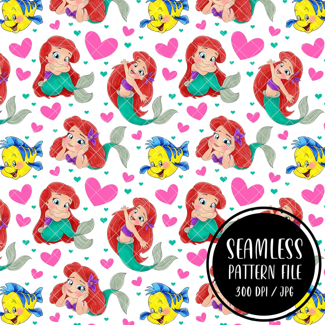 Baby Toddler Princess Ariel Seamless Pattern, Digital Paper Background ...