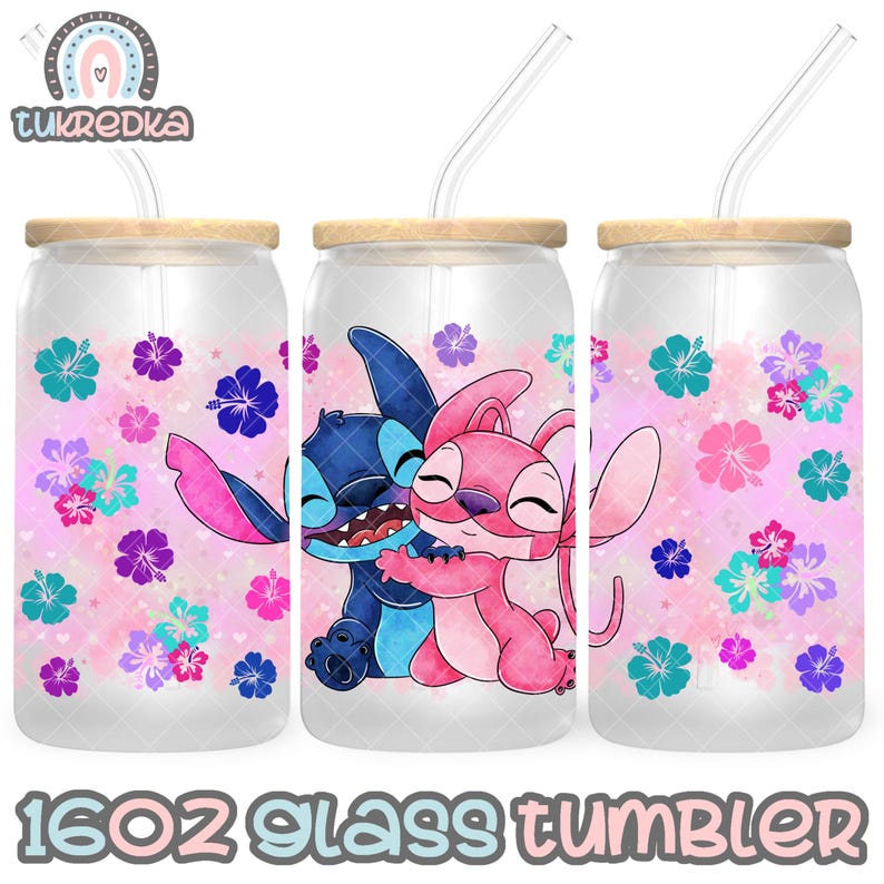 Stitch and Angel Cup PNG File DIGITAL DOWNLOAD 16oz Glass Tumbler ...
