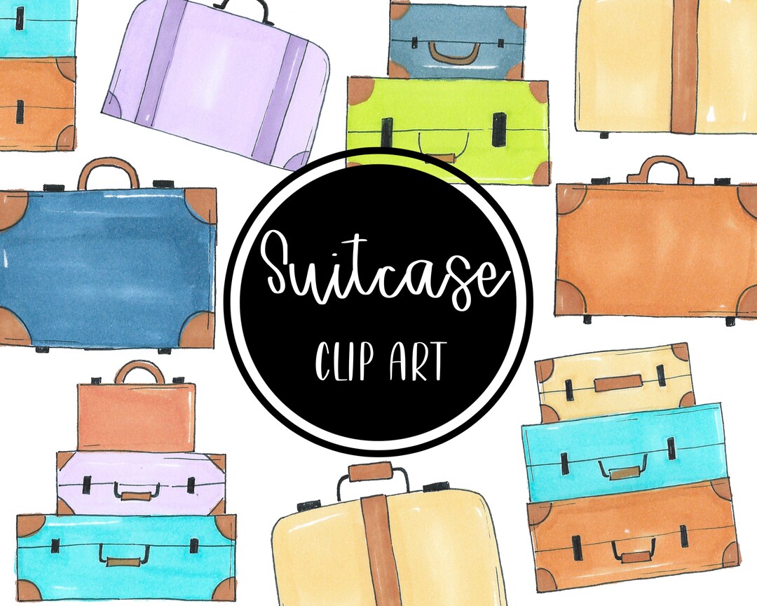 Suitcase Clip Art Handpainted Digital Clipart Travel Luggage Cards ...