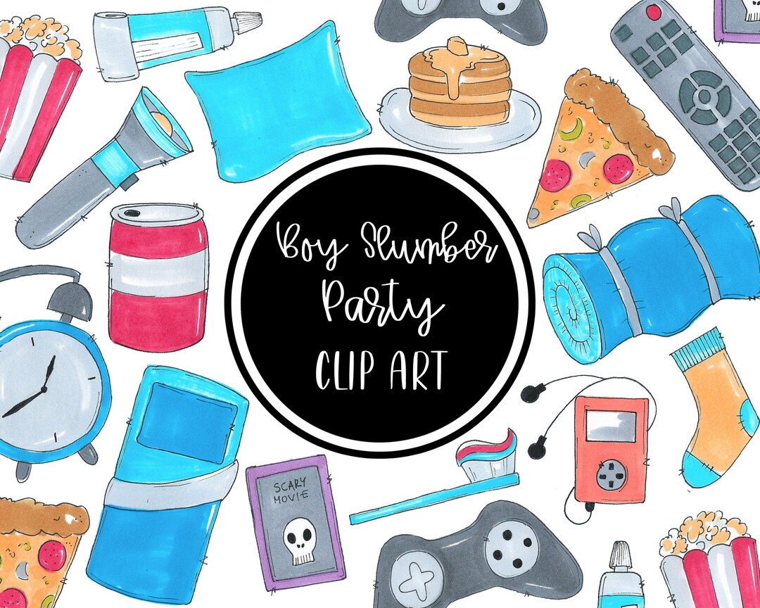 Boy Slumber Party Clip Art Handpainted Digital Clipart Sleep Over Party ...