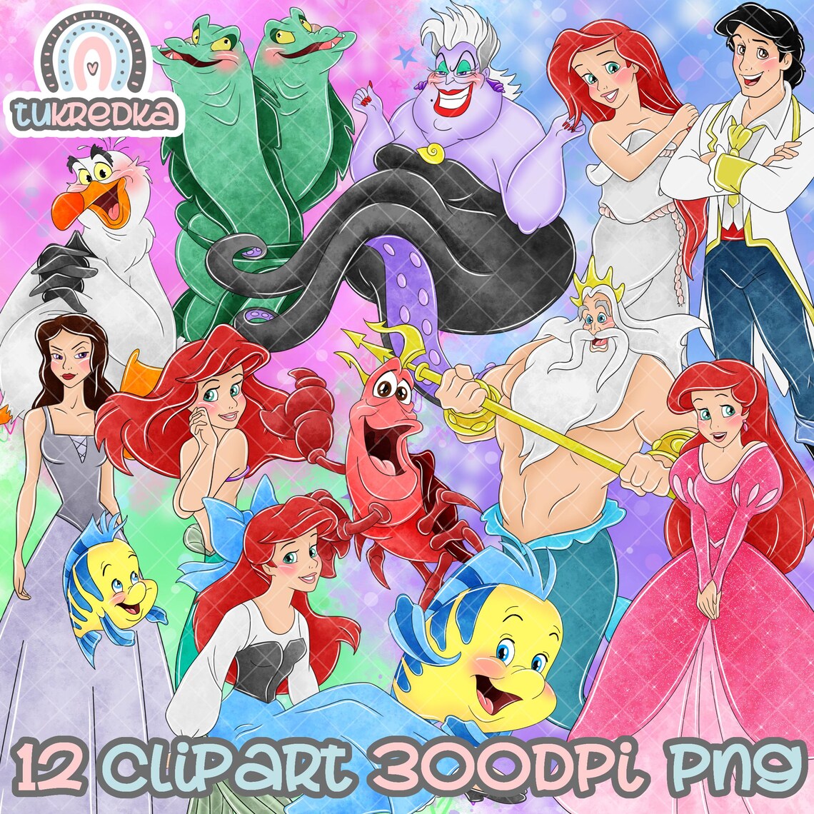 Set of Princess Ariel Clip Art, the Little Mermaid PNG Clip Art ...