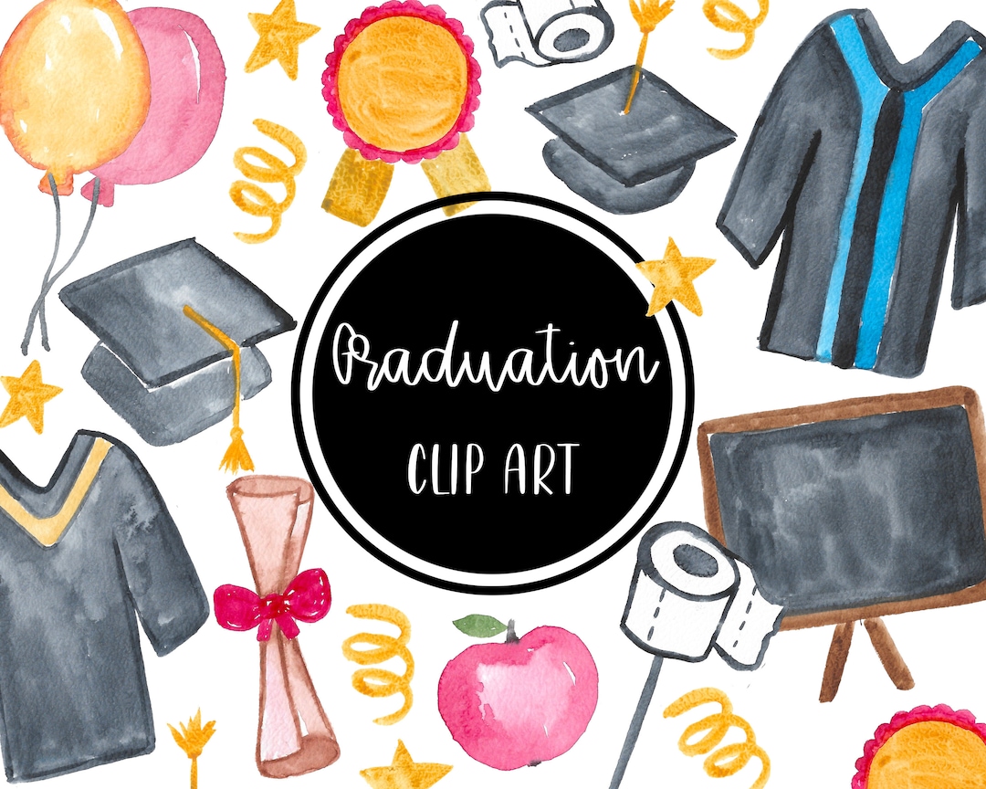 Graduation Clip Art Handpainted Digital Clipart Class School Education ...