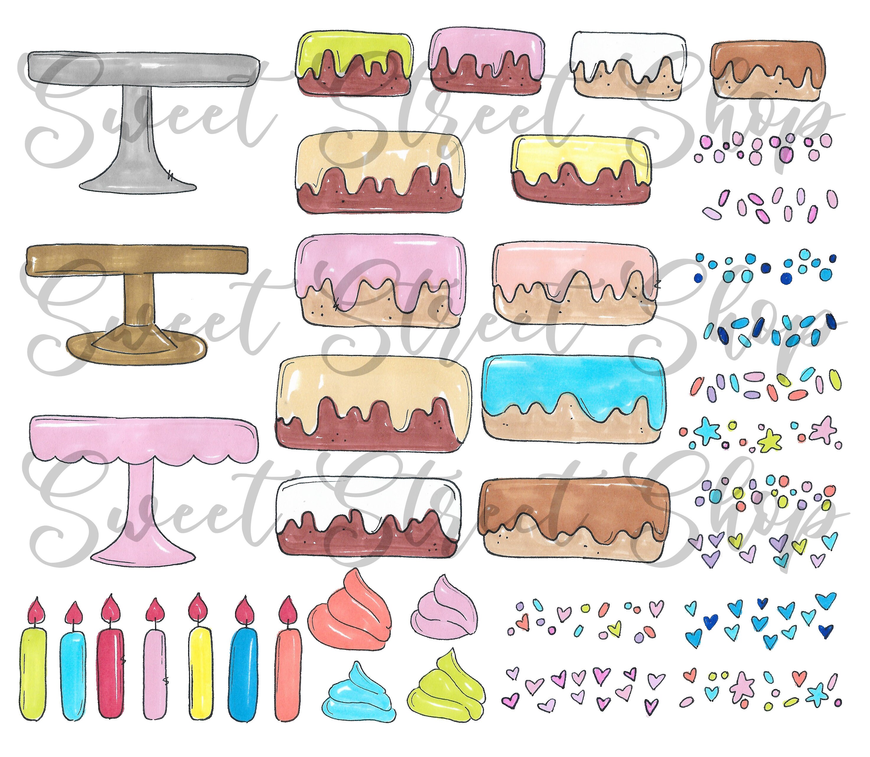 Make a Cake Clip Art Handpainted Watercolor Digital Clipart Birthday ...
