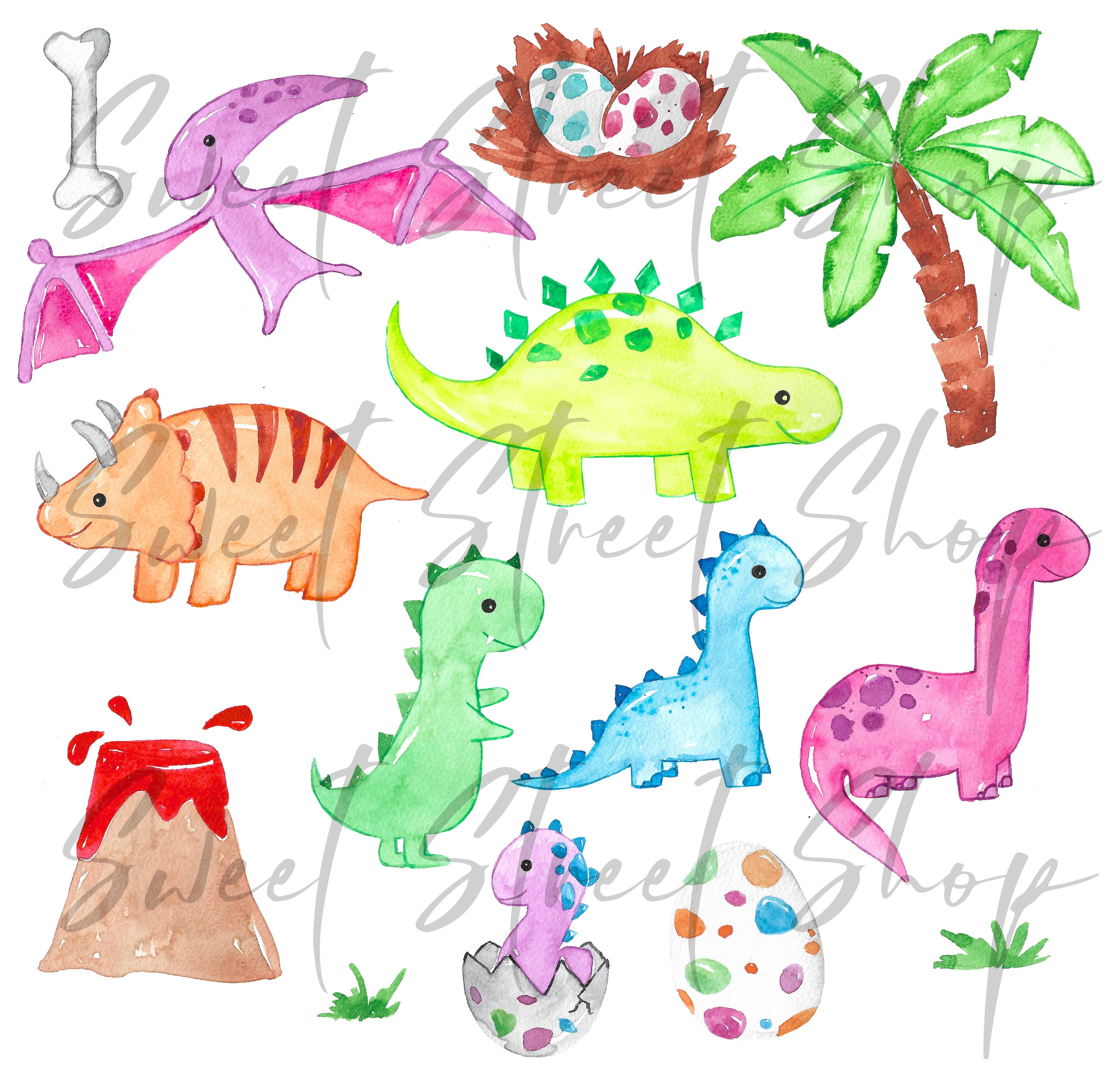 Dinosaurclip Art Watercolor Handpainted Digital Eggs Clipart - Etsy