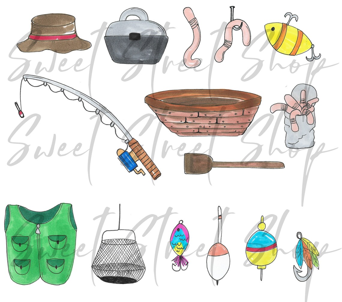 Fishing Clip Art Watercolor Handpainted Digital Clipart Fish - Etsy