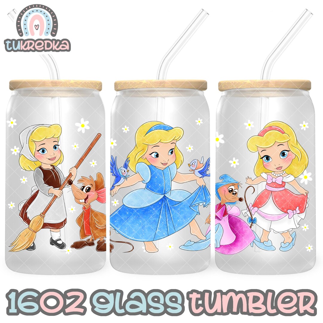 Princess Cinderella Cup PNG File DIGITAL DOWNLOAD 16oz Glass Tumbler ...
