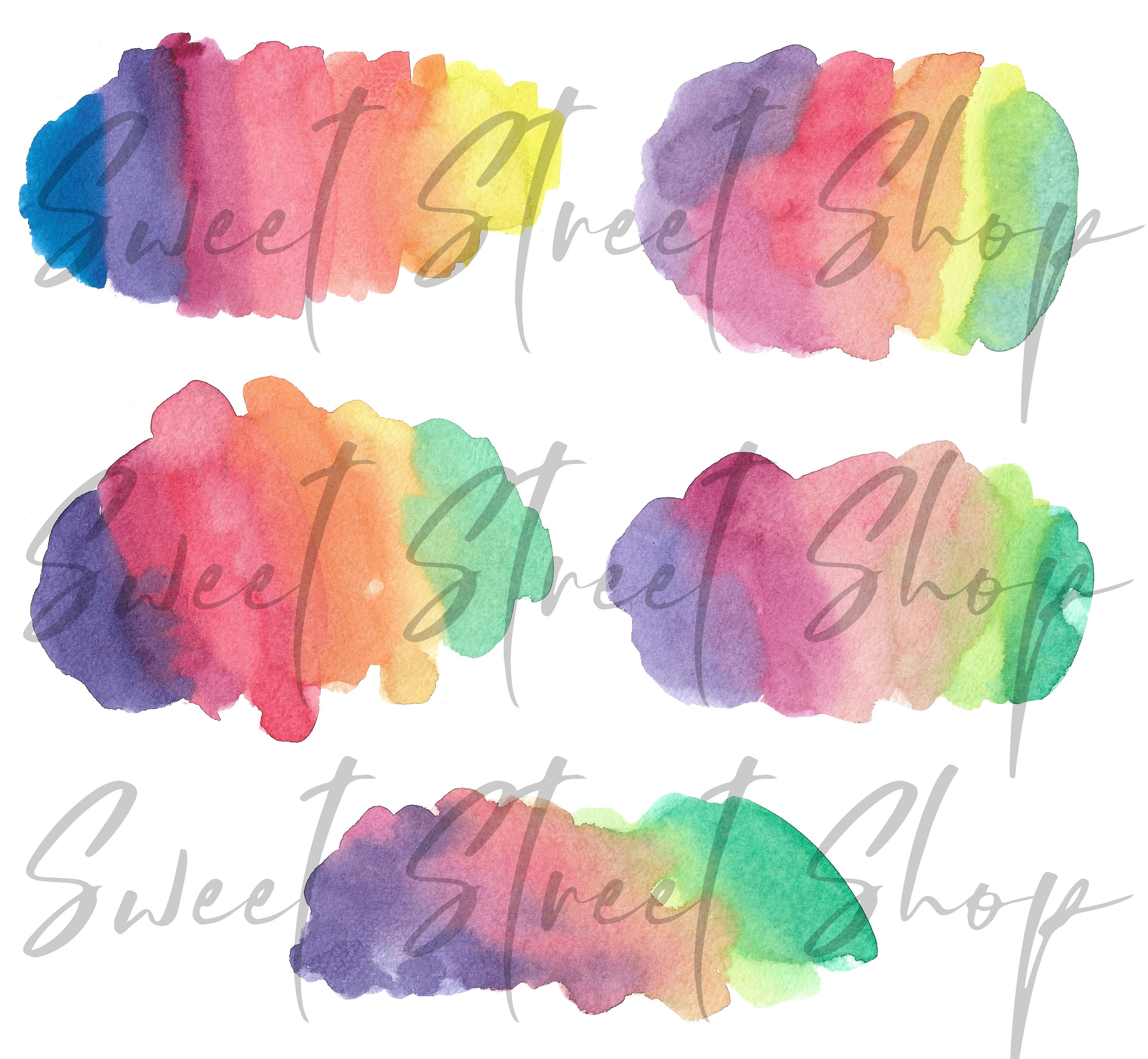 Rainbow Splash Splotches Watercolor Handpainted Digital - Etsy
