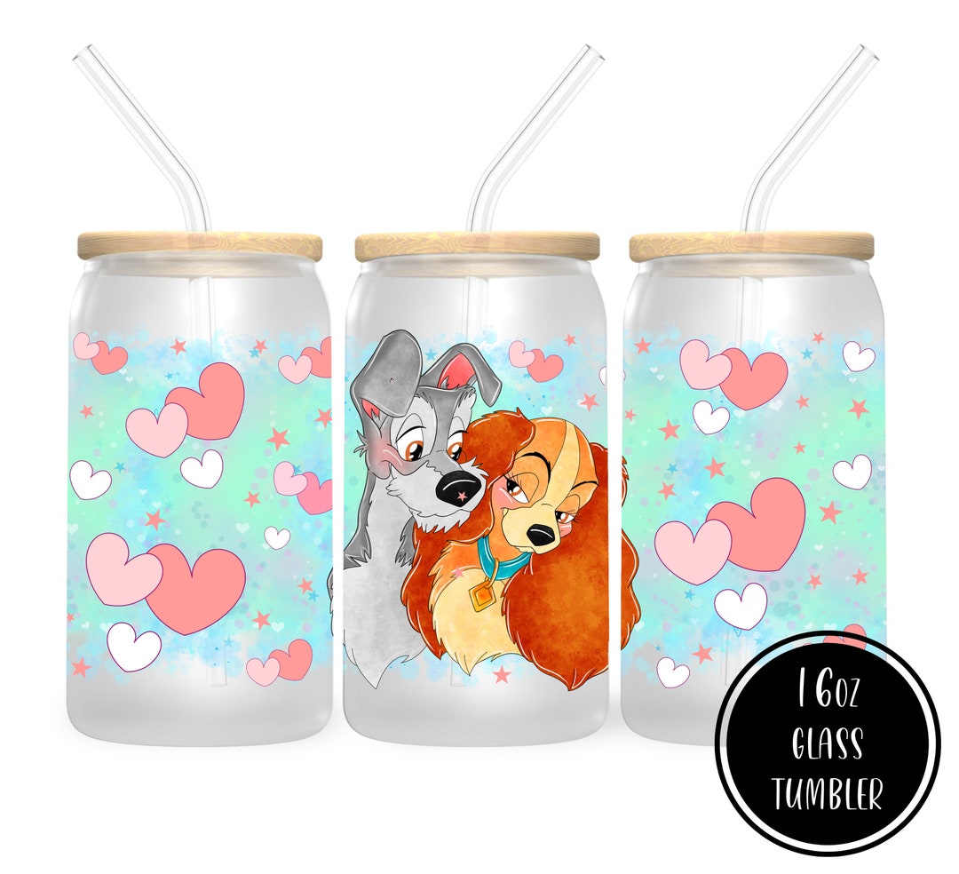 Lady and the Tramp Cup PNG File DIGITAL DOWNLOAD 16oz Glass Tumbler ...