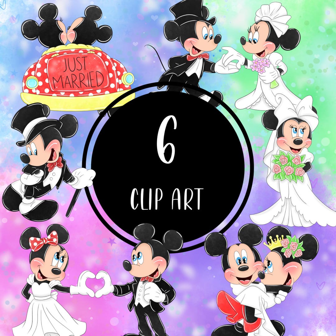 Set of Mickey and Minnie Mouse Wedding Day Clipart, PNG Clip Art ...