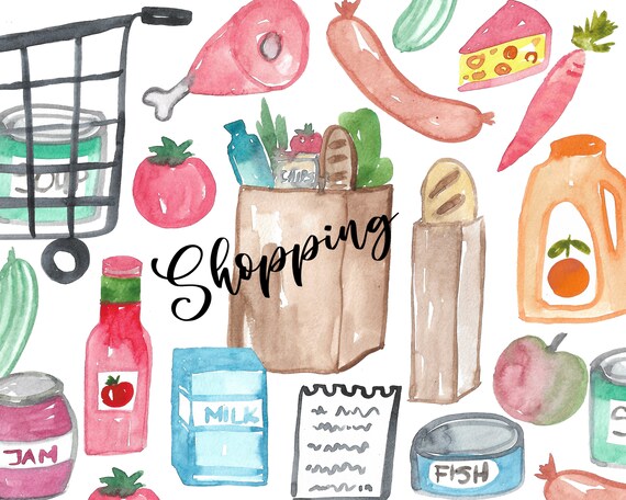 Shop Clipart Watercolor Handpainted Digital Clipart Groceries - Etsy