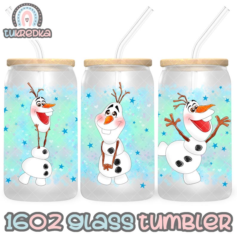 Olaf Snowman Cup PNG File DIGITAL DOWNLOAD 16oz Glass Tumbler Design ...