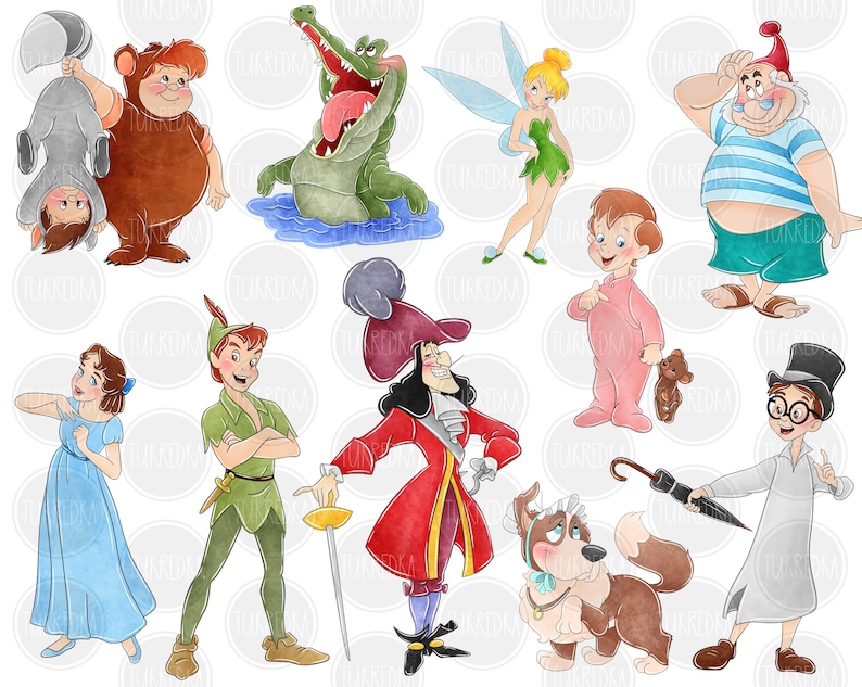 Set of Peter Pan Cute Clip Art PNG, Cartoon Clipart Sublimation PNG ...