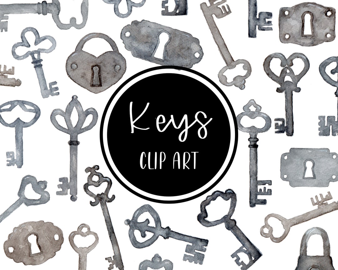 Vintage Key Clip Art Watercolor Handpainted Digital Clipart Keys ...