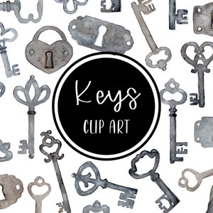 Vintage Key Clip Art Watercolor Handpainted Digital Clipart Keys ...