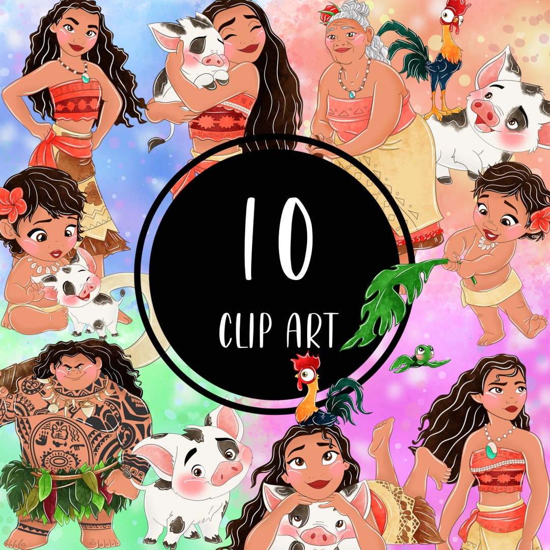 Set of Princess Moana Maui Heihei Clipart Sublimation PNG, Vaiana ...
