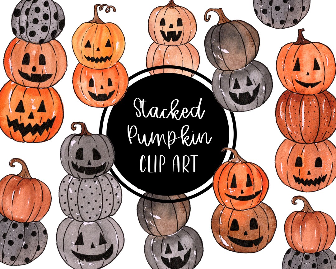 Halloween Stacked Pumpkin Clip Art Watercolor Handpainted Digital ...